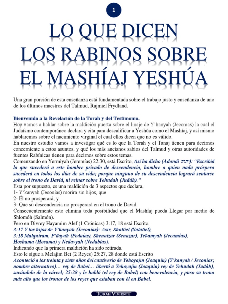 Lo Que Dicen Los Rabinos Sobre El Mashiaj Yeshua | PDF | Tora | Jesús