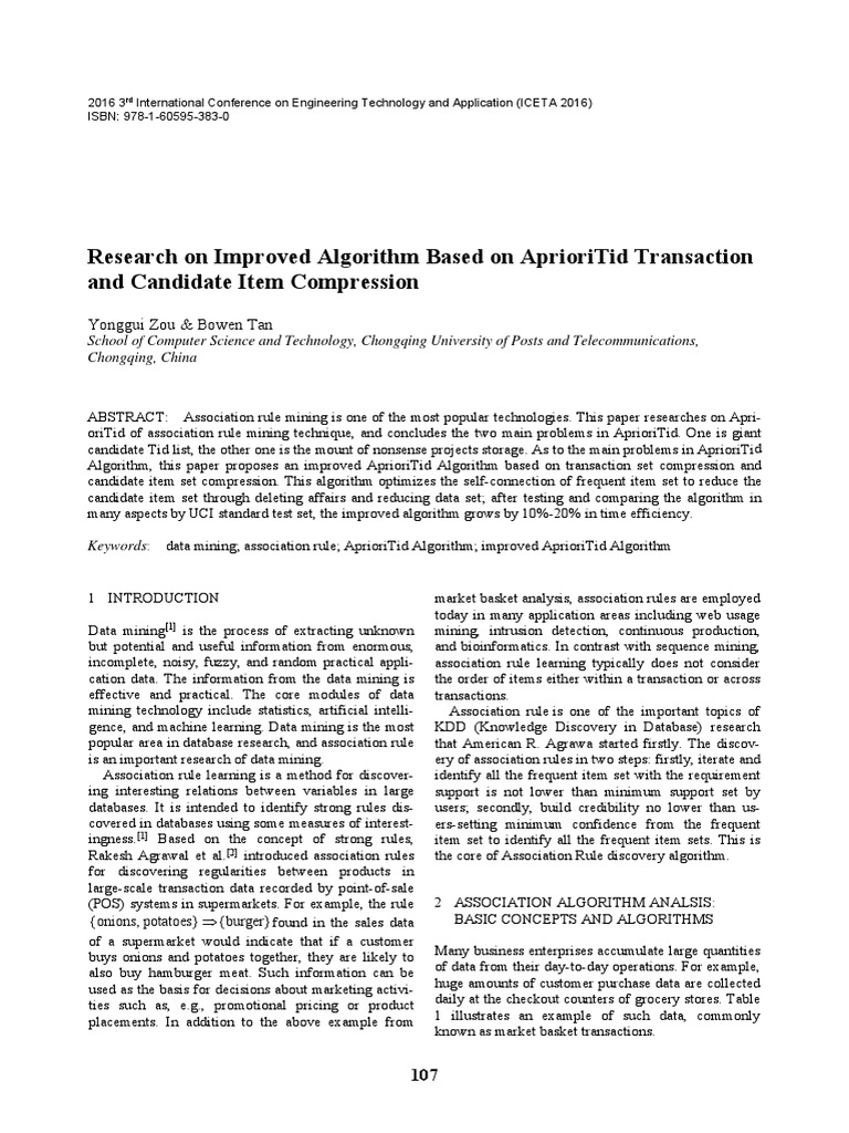 Aprioritid Algorithm Improved From Apriori Algorithm Pdf Information Retrieval Information