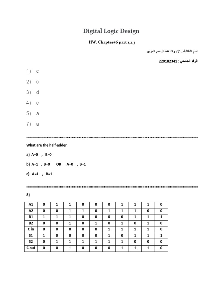 Digital Logic Design: 1) C 2) C 3) D 4) C 5) A 7) A | PDF | Computer ...