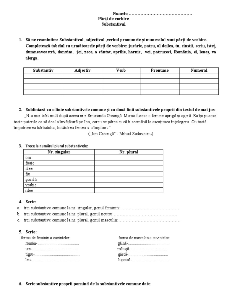 Parti de Vorbire Subst | PDF
