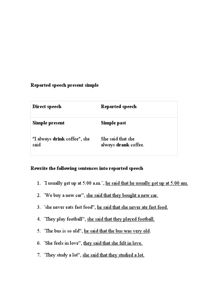 Reported Speech: Present Simple Exercises | PDF