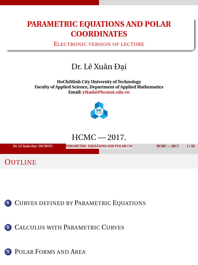 Parametric Equations and Polar Coordinates: Dr. Lê Xuân Đ I | PDF ...