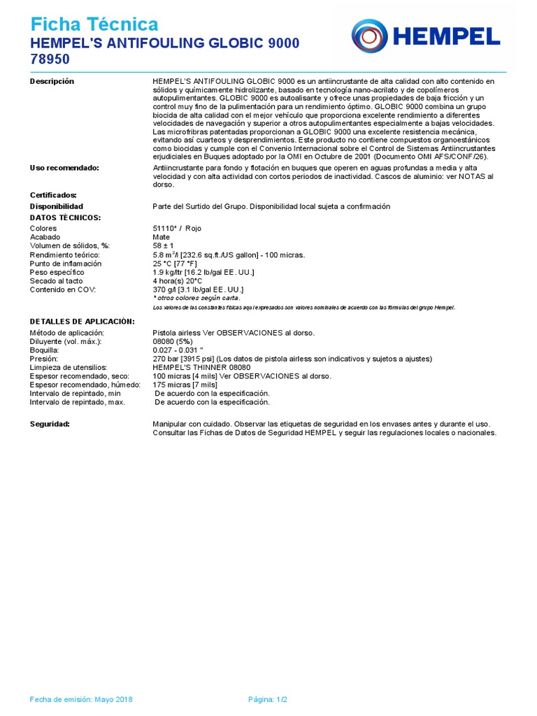 PDS Hempel's Antifouling Globic 9000 78950 es-ES | Descargar gratis PDF ...
