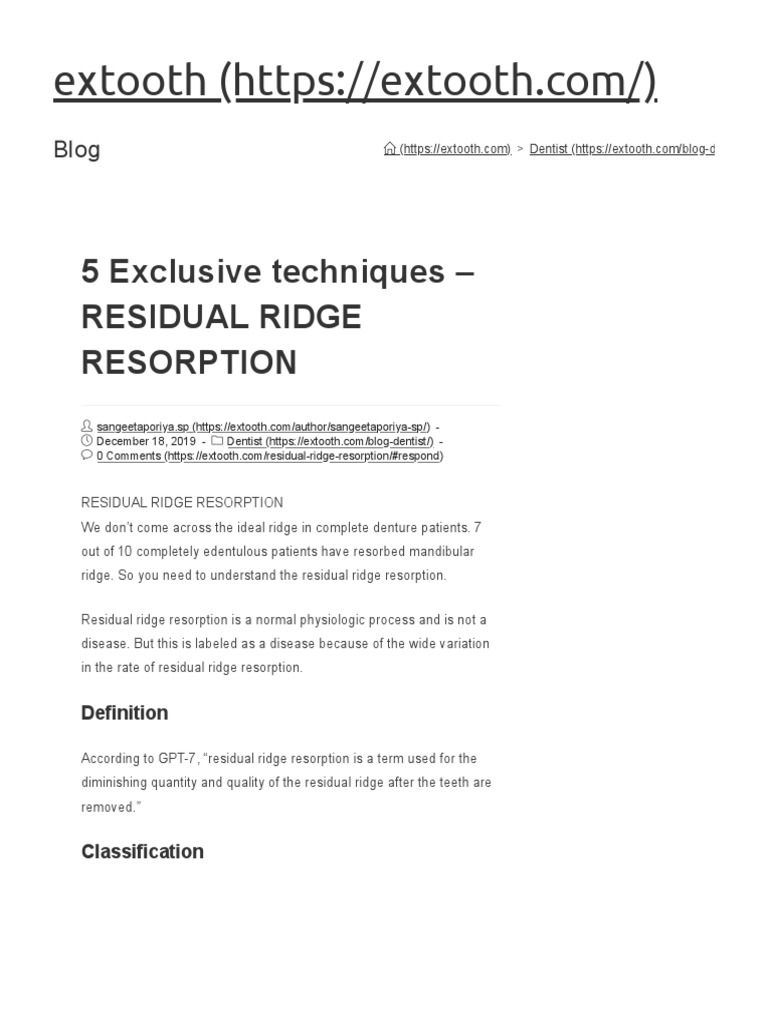 5 Exclusive Techniques - RESIDUAL RIDGE RESORPTION - Extooth | PDF ...