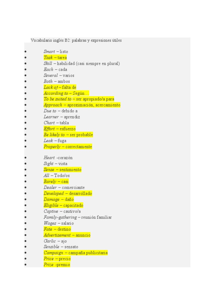 Vocabulario y expresiones inglés B2 | PDF