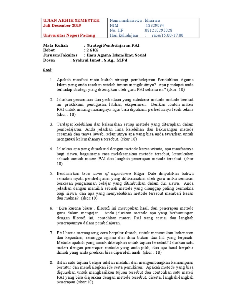 UAS - Strategi - PAI - 2018 - KHAIRARA-PAI-18329094 | PDF