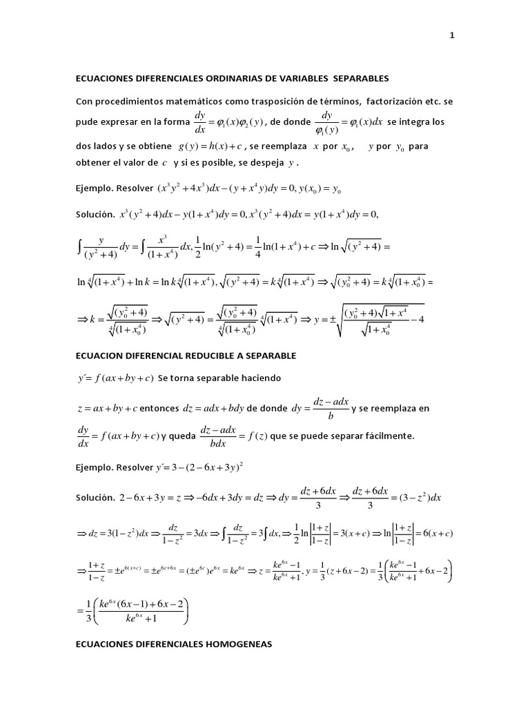 Ecuaciones Diferenciales de Primer Orden PDF | PDF | Integral | Sustracción
