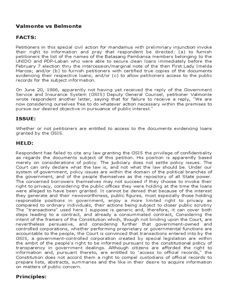Valmonte Vs Belmonte | PDF | Right To Privacy | Privacy