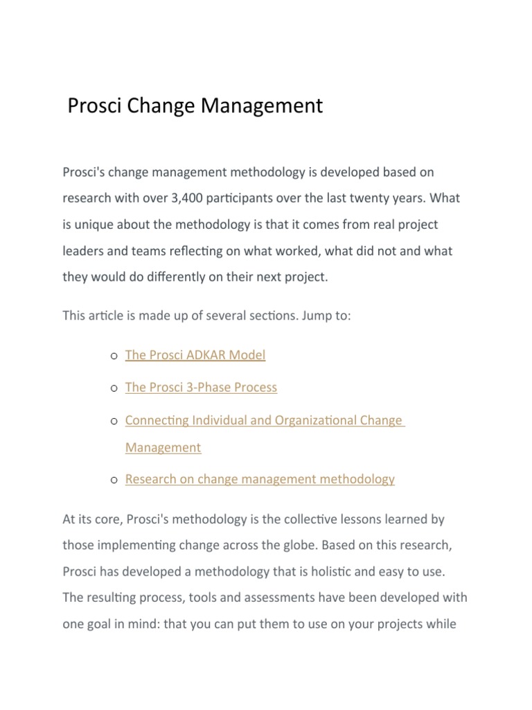 Prosci Change Management Methodology | PDF | Change Management | Goal