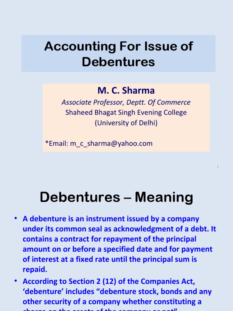 Accounting For Issue of Debentures: M. C. Sharma | PDF | Debenture ...