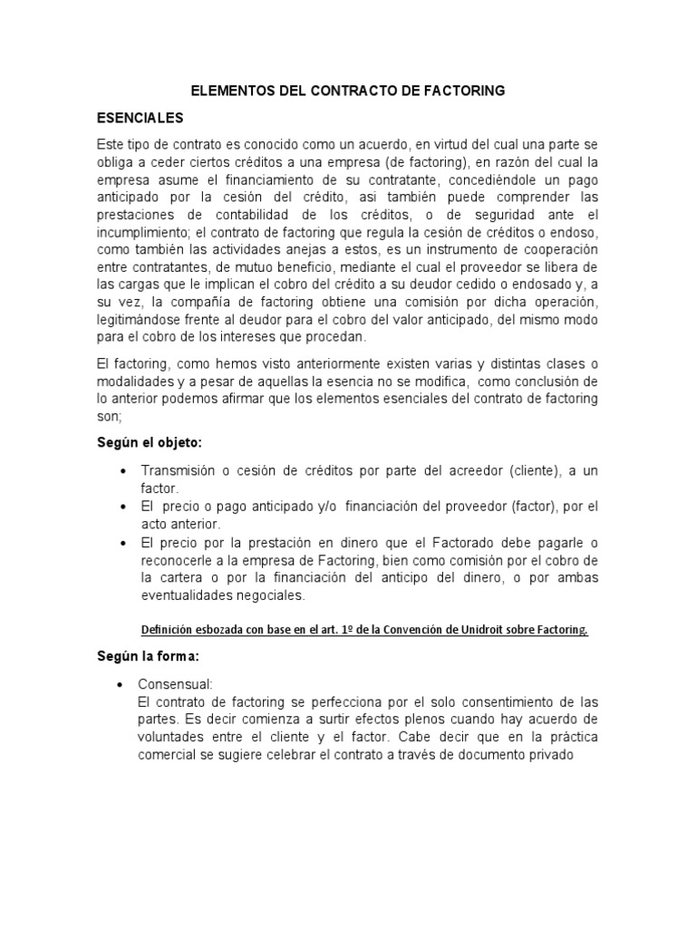 Elementos Del Contracto de Factoring | PDF | Factoring (Finanzas) | Pagos