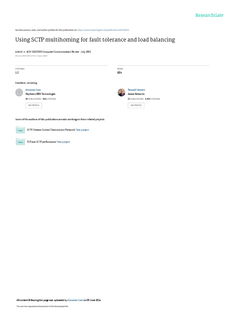 Using SCTP Multihoming For Fault Tolerance and Load Balancing | PDF | Network Protocols ...