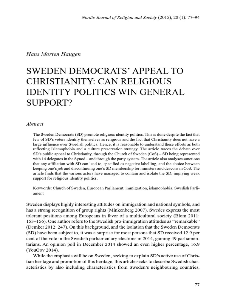 Sweden Democrats Appeal To Christianity Can Religious Ide | PDF ...