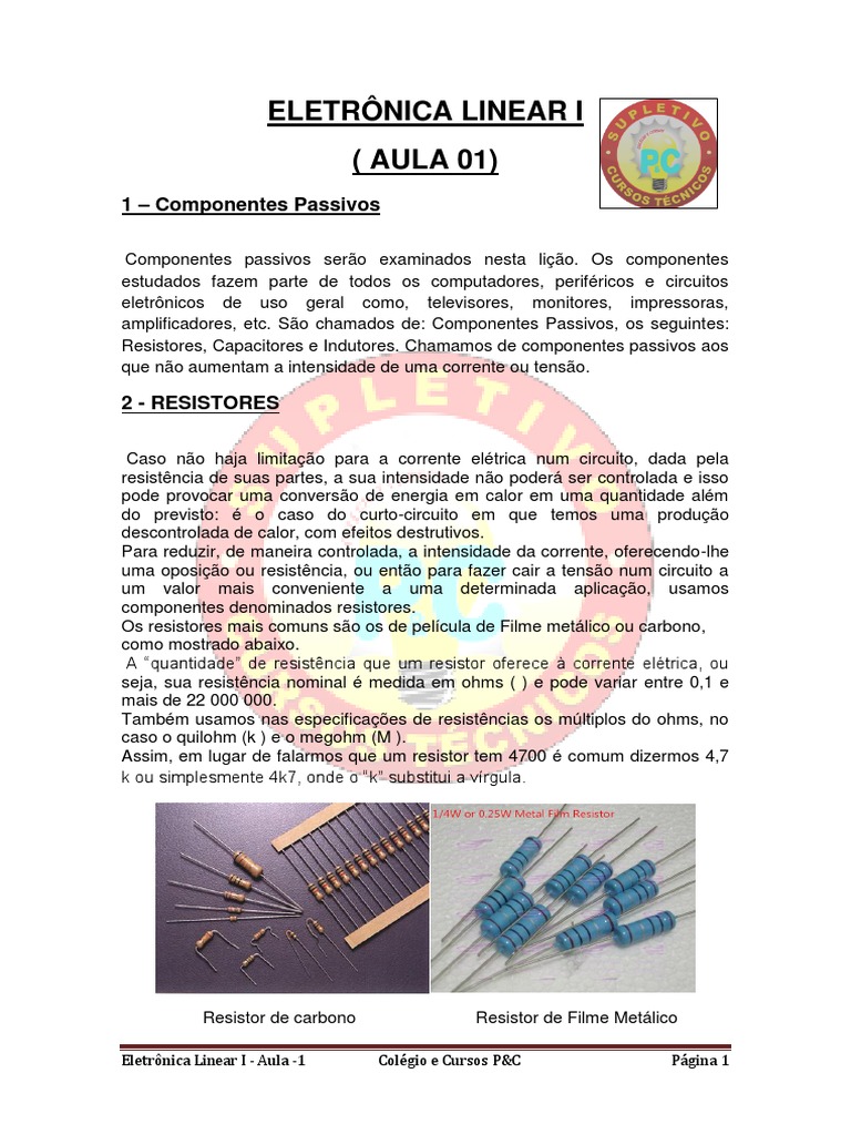 Aula 01 - Eletronica Linear I PDF | PDF | Resistor | Circuitos em série ...