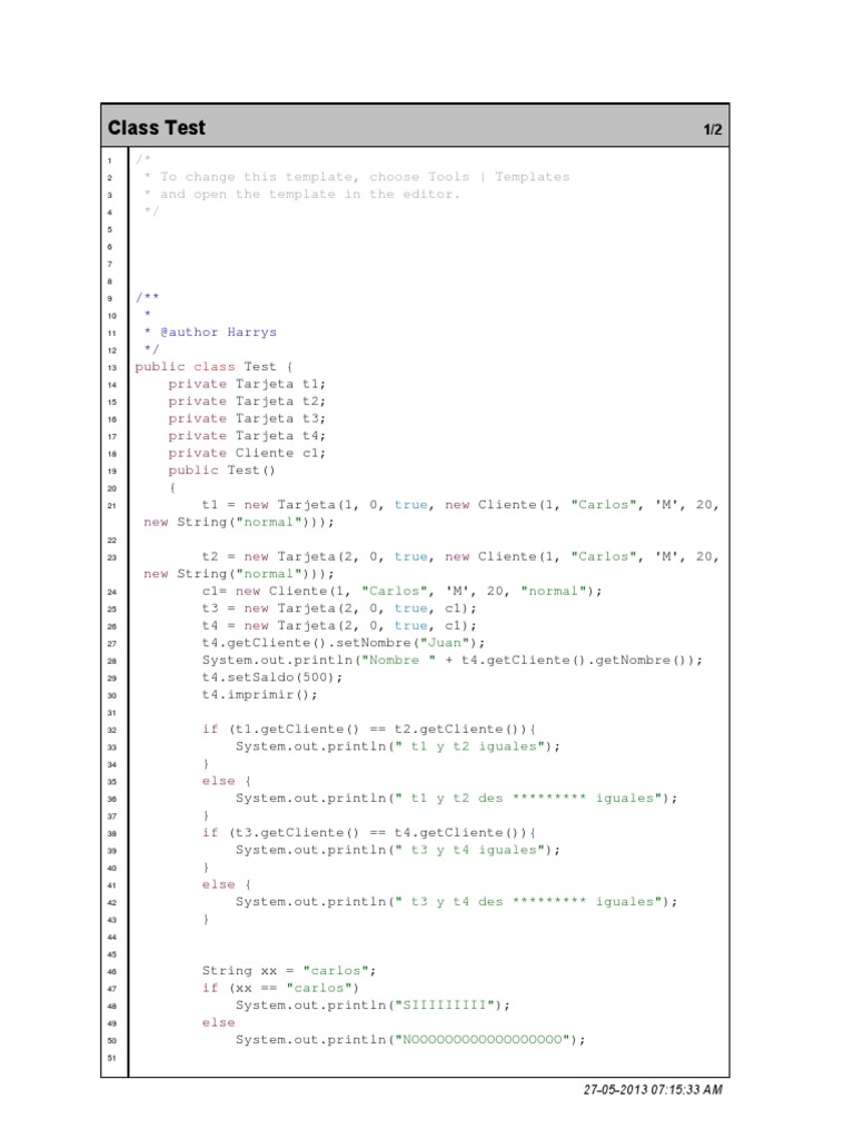 Class Test: / To Change This Template, Choose Tools - Templates and ...