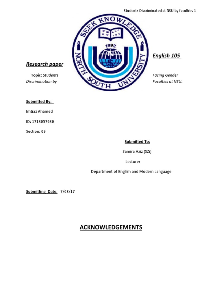 English 105 Research Paper Main | PDF | Survey Methodology | Gender