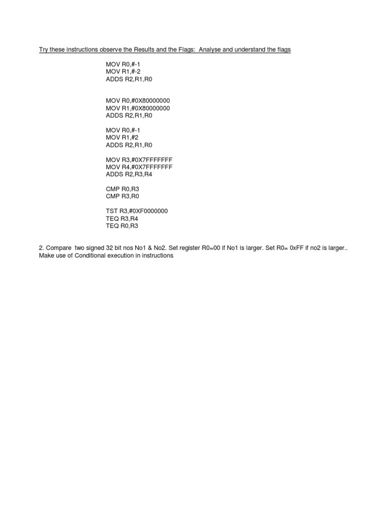 Analyse ARM Assembly Flags and Conditionals | PDF