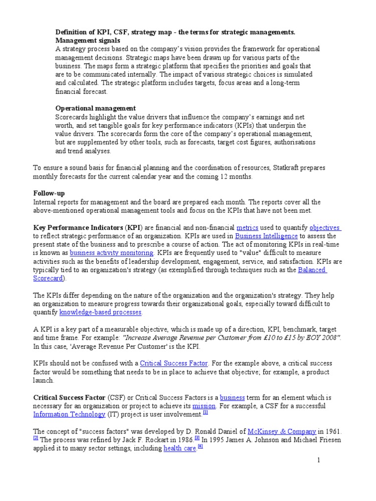 Management Signals KPI CSF | PDF | Strategic Management | Performance Indicator