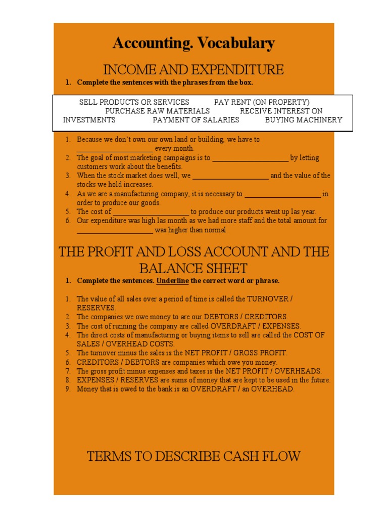 Accounting vocabulary for income, expenditure, and cash flow | PDF ...