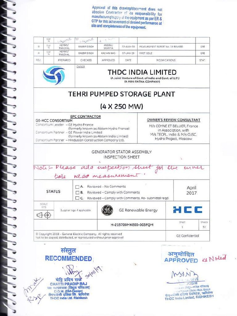 Generator Stator Assembly Inspection Sheet PDF | PDF | Applied And ...