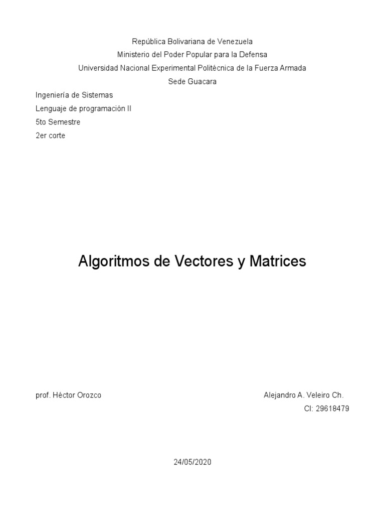 Algoritmos de Vectores y Matrices | PDF
