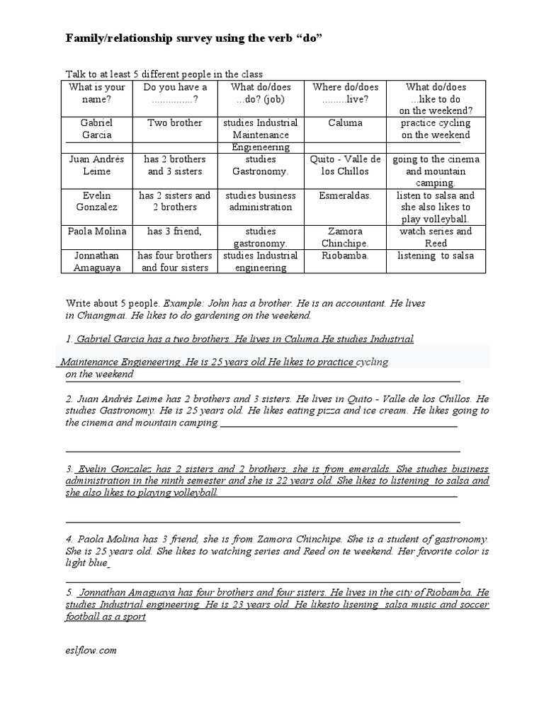 Family Relationship Survey Using The Verb Do | PDF | Leisure | Sports