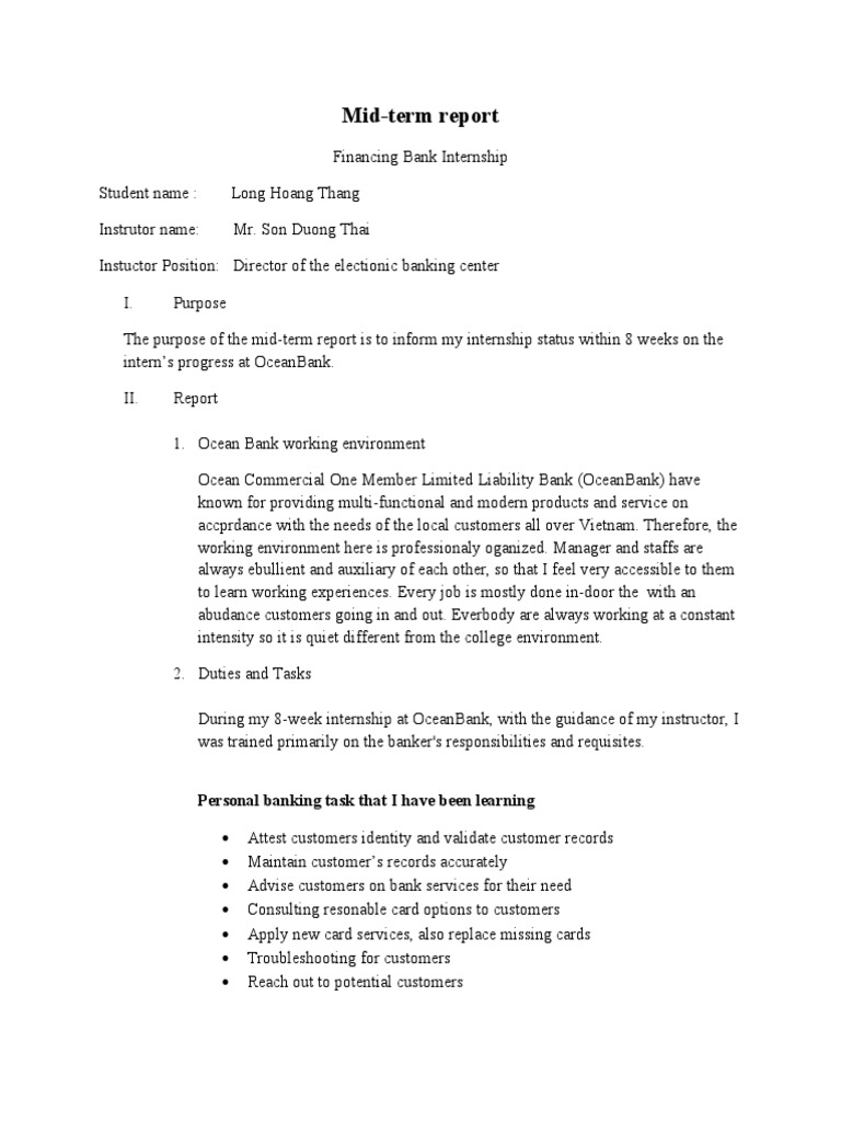 Mid-Term Report: Personal Banking Task That I Have Been Learning | PDF ...