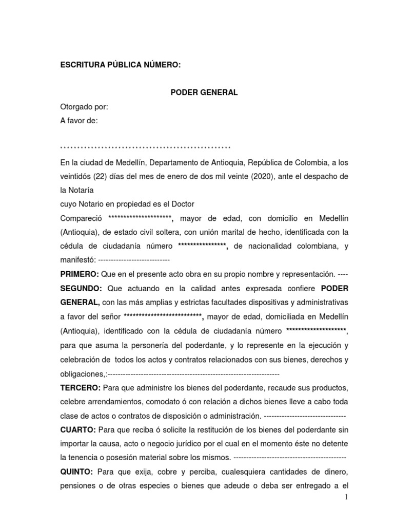 Minuta Poder General | PDF | Pagos | Ley de fideicomiso