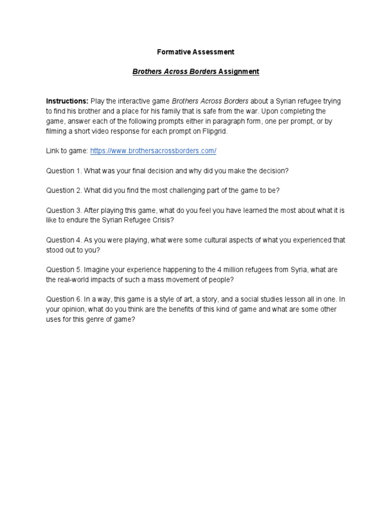 6 - Formative Assessment Brothers Across Borders | PDF