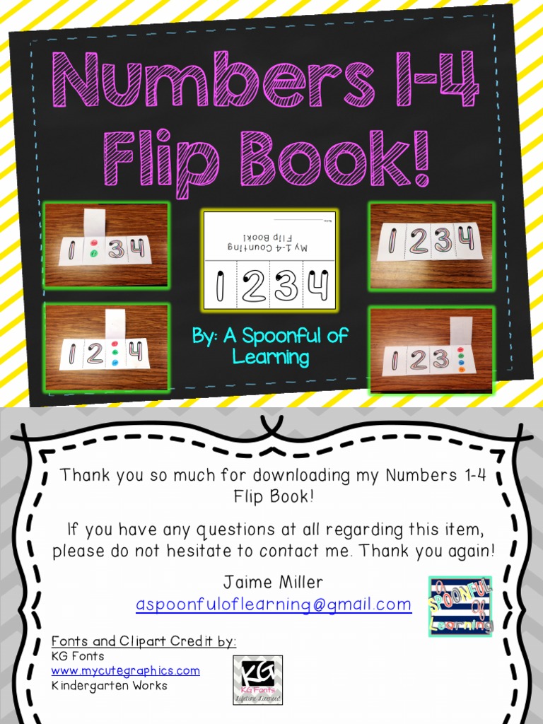 Numbers 1-4 Flip Book!: By: A Spoonful of Learning | PDF