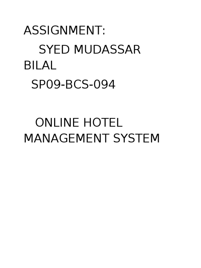 Assignment: Syed Mudassar Bilal SP09-BCS-094 Online Hotel Management System | PDF | Point Of ...