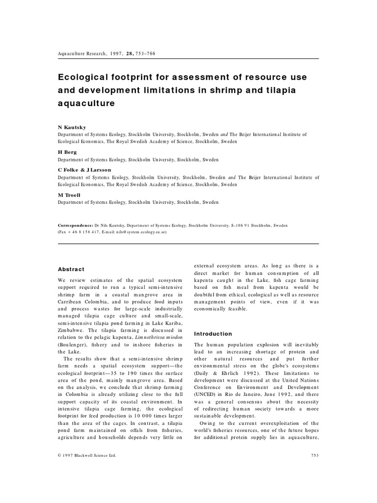 Ecological Footprint For Assessment of R | PDF | Aquaculture ...