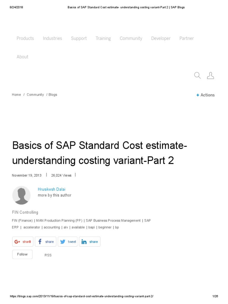 3 Basics Of Sap Standard Cost Estimate Understanding Costing Variant Part 2 Sap Blogs
