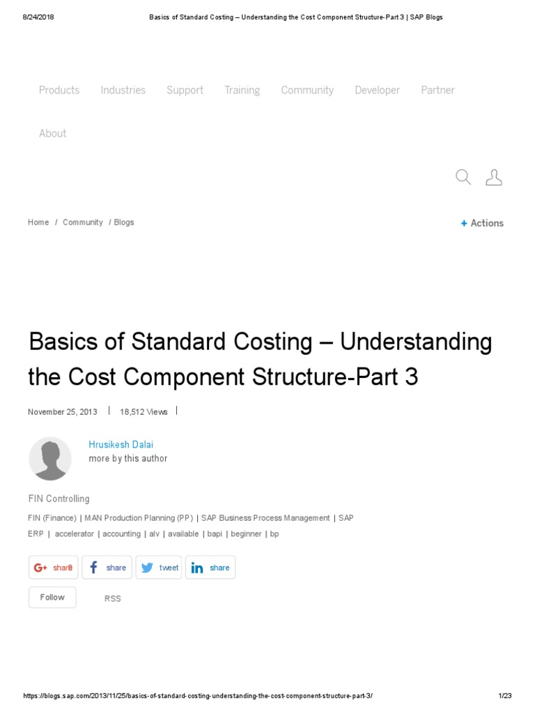 4 - Basics of Standard Costing - Understanding The Cost Component ...