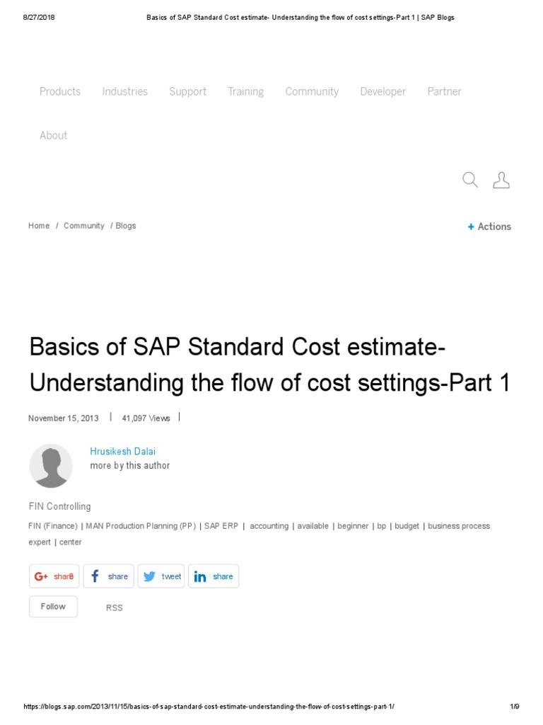 2 - Basics of SAP Standard Cost Estimate - Understanding The Flow of ...