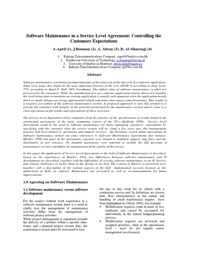 Software Maintenance SLAs Explained | PDF | Service Level Agreement ...
