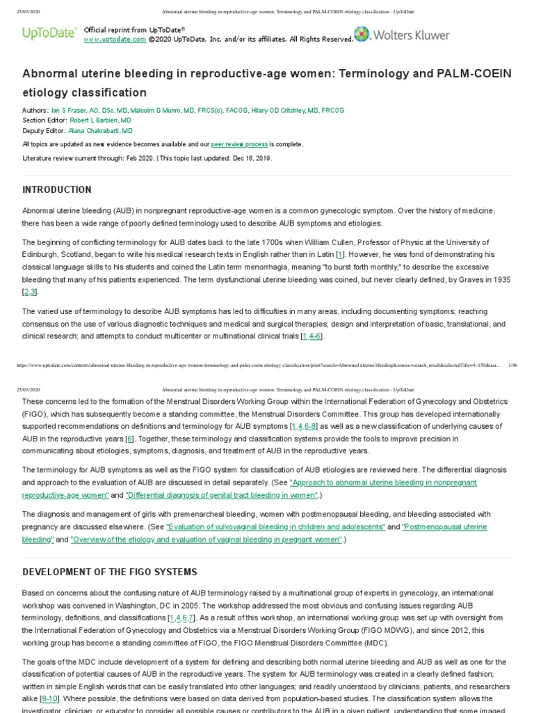 Abnormal Uterine Bleeding in Reproductive-Age Women - Terminology and ...