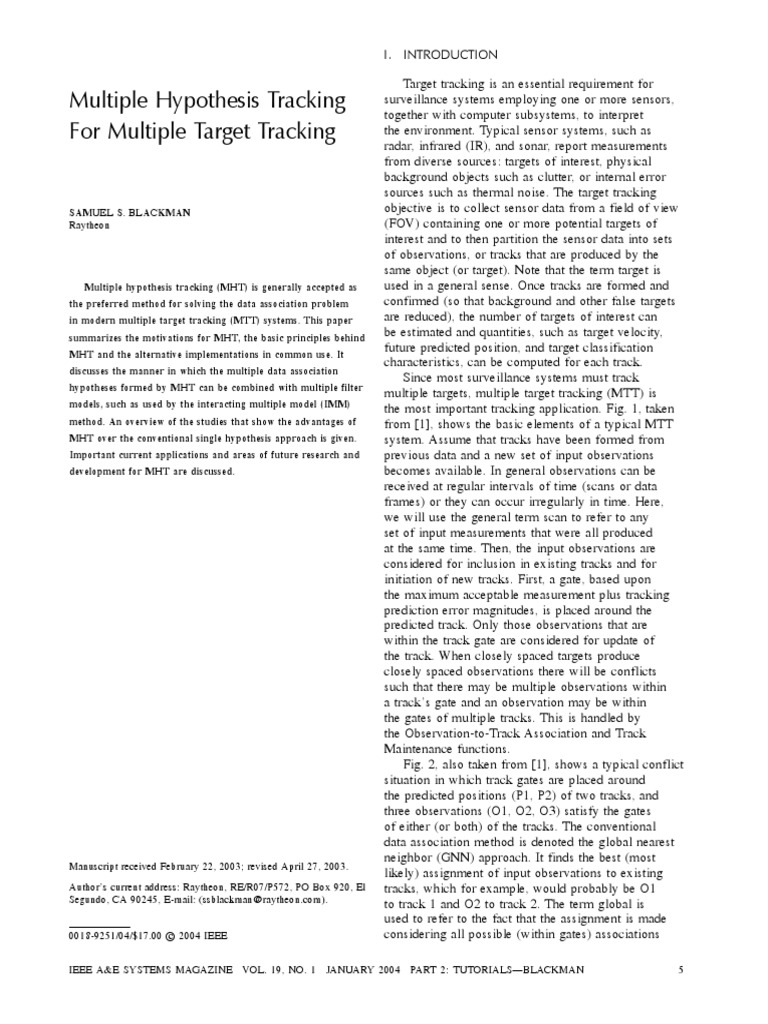 Hypothesis Tracking PDF | Download Free PDF | Kalman Filter | Hypothesis