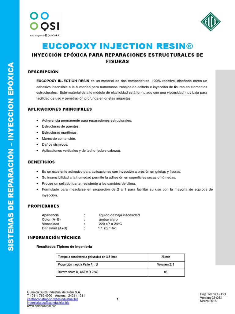 HT Eucopoxy Injection Resin 2016 | PDF | Materiales | Ingeniería de ...