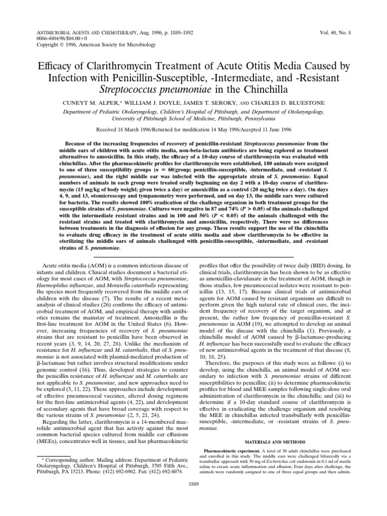 Clarithromycin in Otitis Media | PDF | Pneumonia | Antimicrobial Resistance