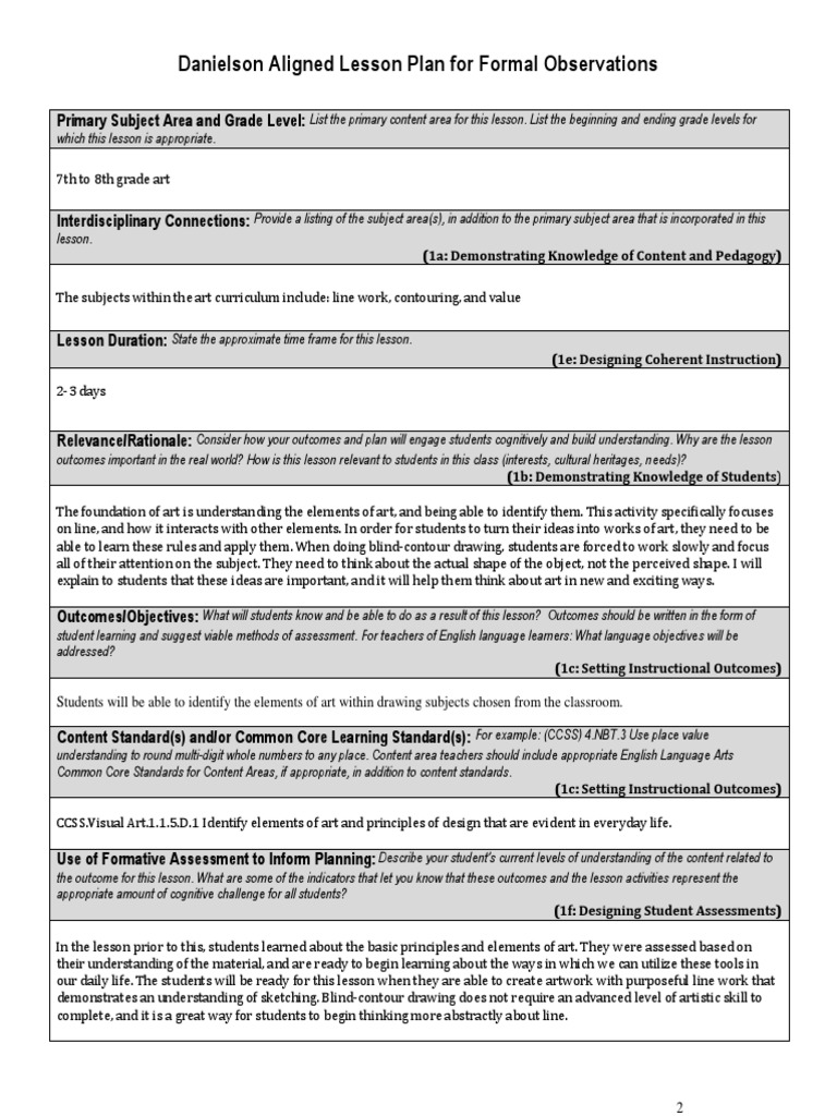 DB Danielson Aligned Lesson Formalobs | PDF | Educational Assessment ...