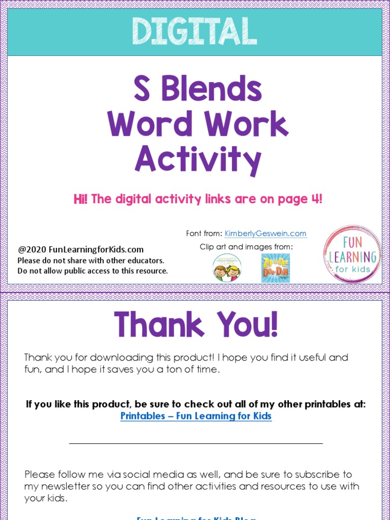 Digital S Blends Word Work Activity | PDF | Media Technology | Computing