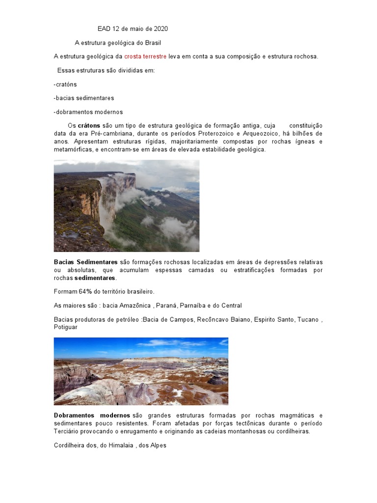 A Estrutura Geológica do Brasil: Cratons, Bacias Sedimentares e suas ...