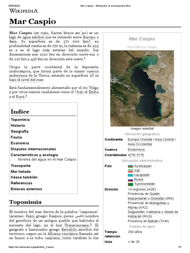 Mar Caspio - Wikipedia, La Enciclopedia Libre | PDF | Ciencias de la ...