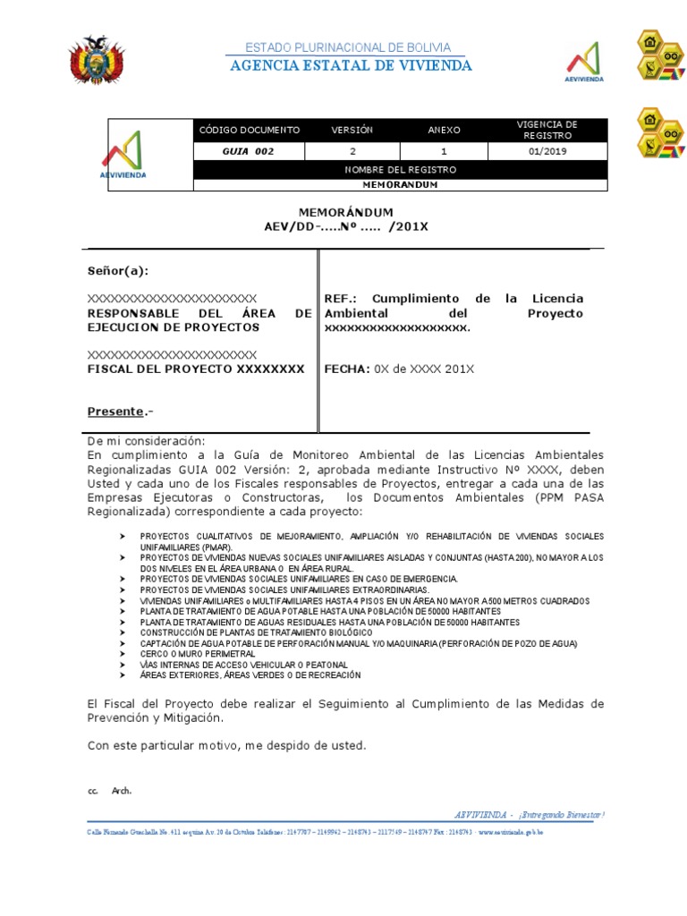 ANEXO 1 Modelo Nota Interna MEMO Area de Ejecución | PDF | Tratamiento ...