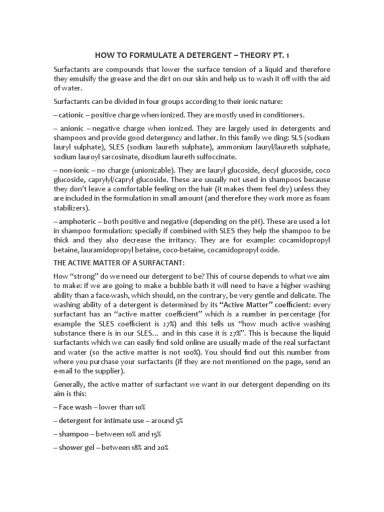 How To Formulate A Detergent | PDF | Surfactant | Shampoo