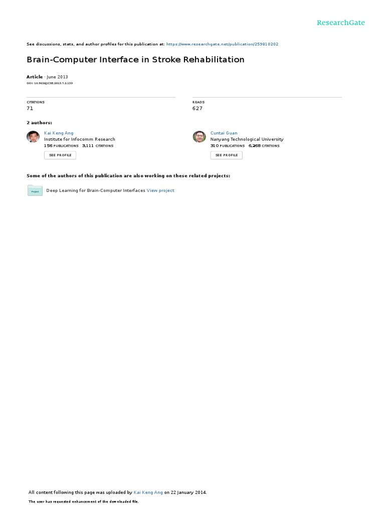 Brain-Computer Interface in Stroke Rehabilitation: June 2013 | PDF ...