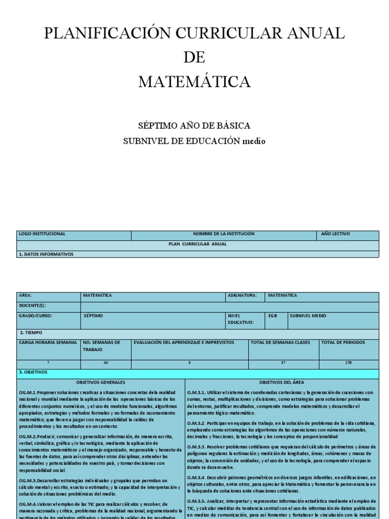 Pca Séptimo Matematicas | PDF | Enseñanza de matemática | Número natural