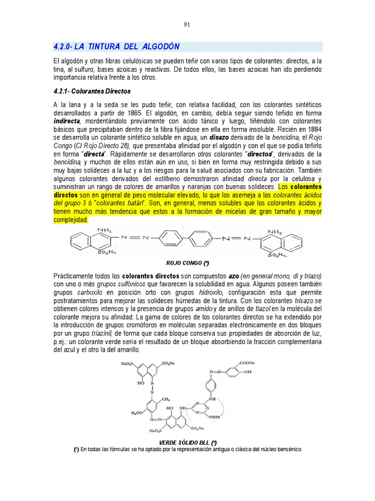 Tintura de Algodón: Colorantes Directos | PDF | Materiales | Compuestos ...