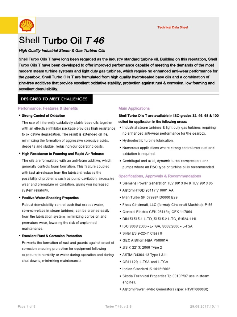 Shell Turbo Oil T46: Performance, Features & Benefits Main Applications ...